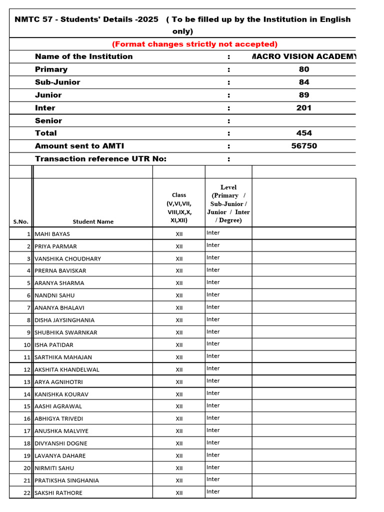 NMTC 57 - Students' Details -2025 | PDF