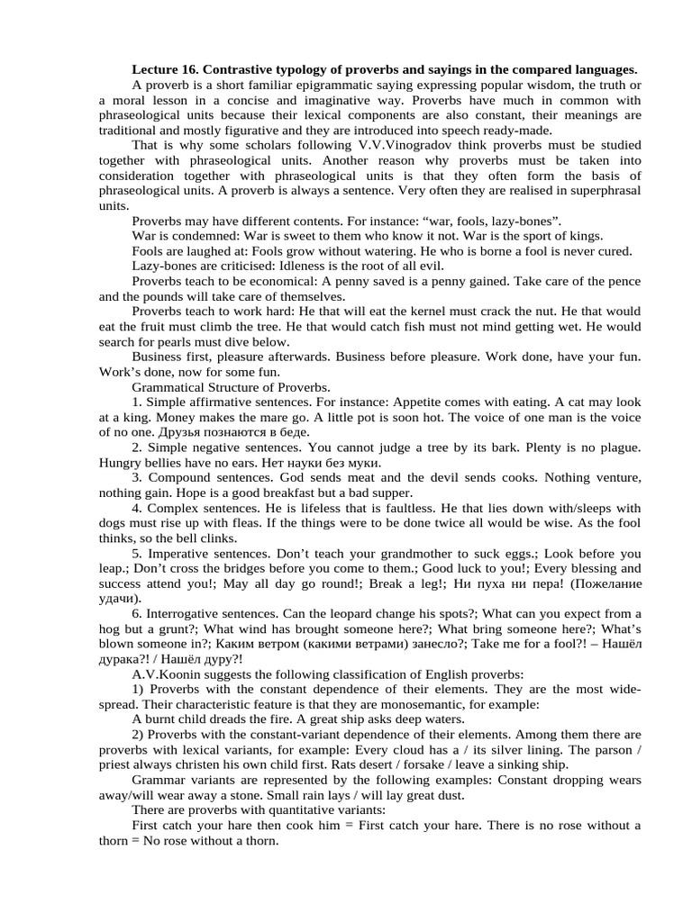 Contrastive Typology of Proverbs and Sayings | PDF | Proverb | Book Of ...