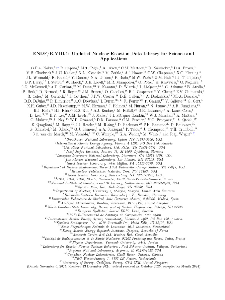 ENDF/B-VIII.1: Updated Nuclear Data Library | PDF | Nuclear Fission ...