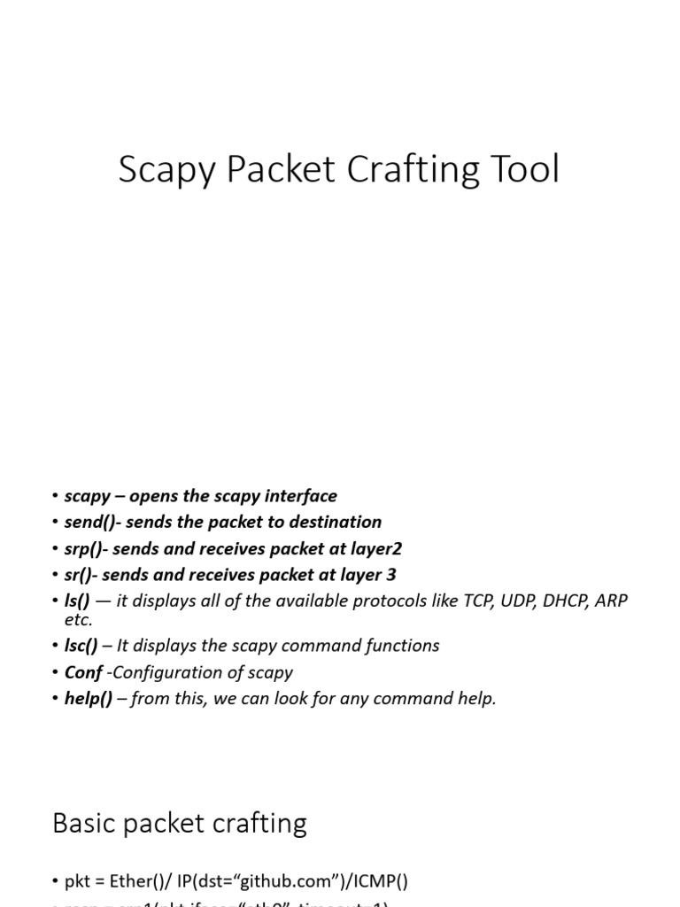 Scapy Packet Crafting Tool | PDF | Internet Protocols | Internet ...