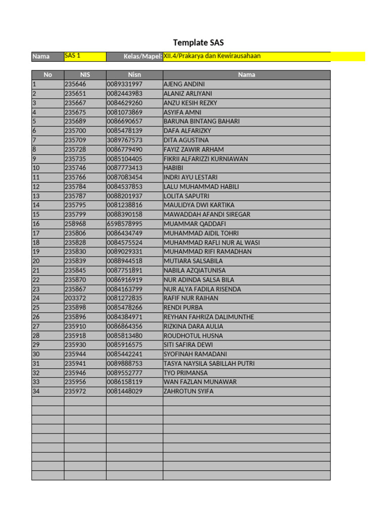 Template SAS-XII.4-Prakarya Dan Kewirausahaan | PDF
