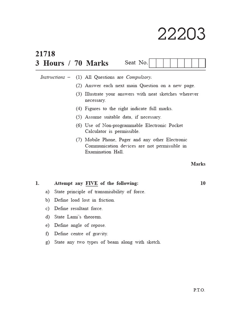 Engineering Mechanics Exam Questions | PDF | Force | Friction
