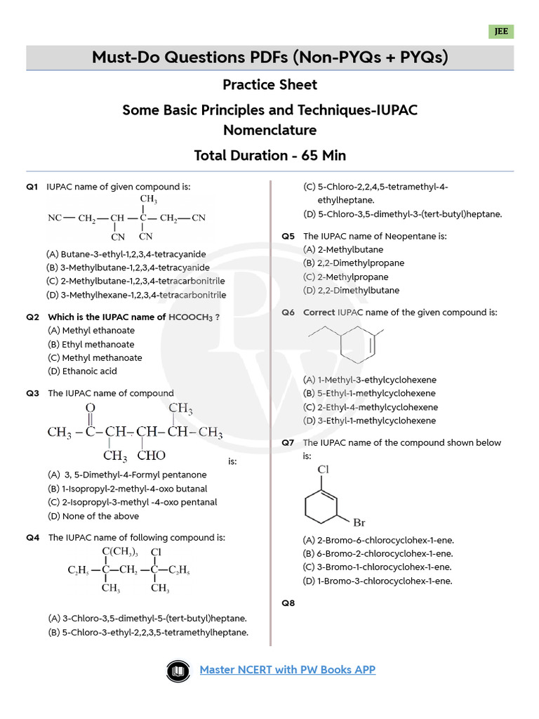 Some Basic Principles and Techniques IUPAC Nomenclature Must Do ...