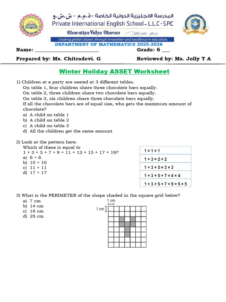 Grade 6 Mathematics Holiday Worksheet | PDF | Mathematics