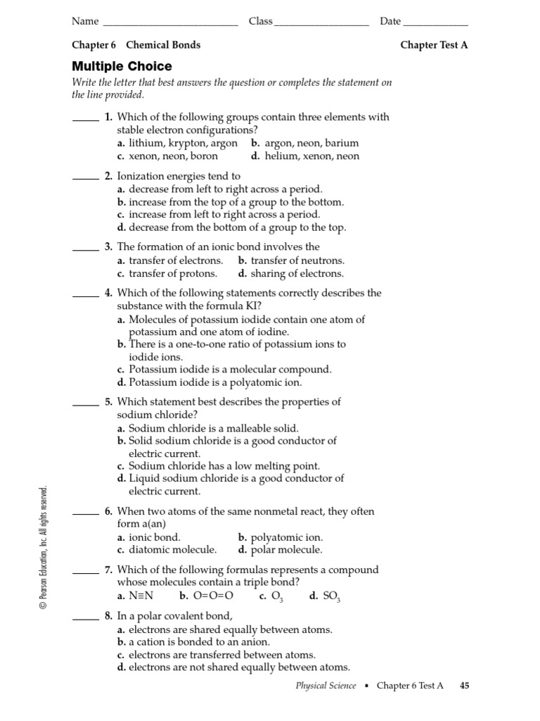 Chapter 6 Chemical Bonds Test | PDF | Ion | Chemical Compounds