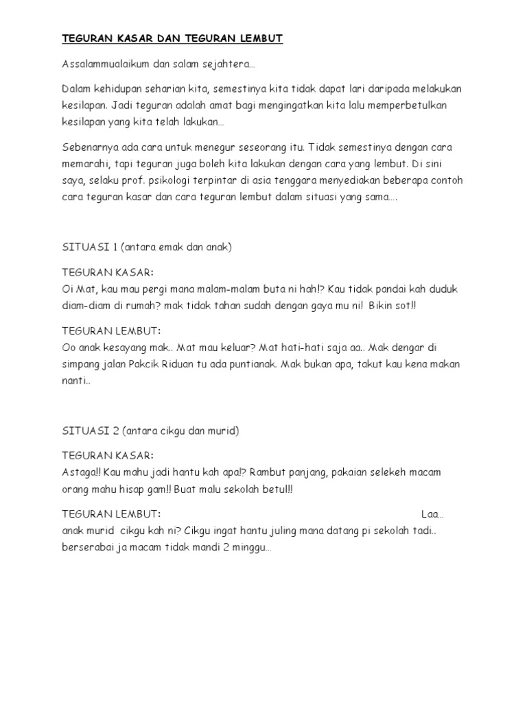 Contoh Teguran Kasar dan Lembut | PDF | Seni & Disiplin Bahasa