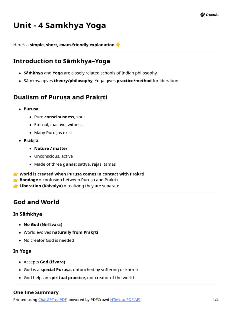 Unit - 4 Samkhya Yoga | PDF | Indian Philosophy | Hindu Philosophy