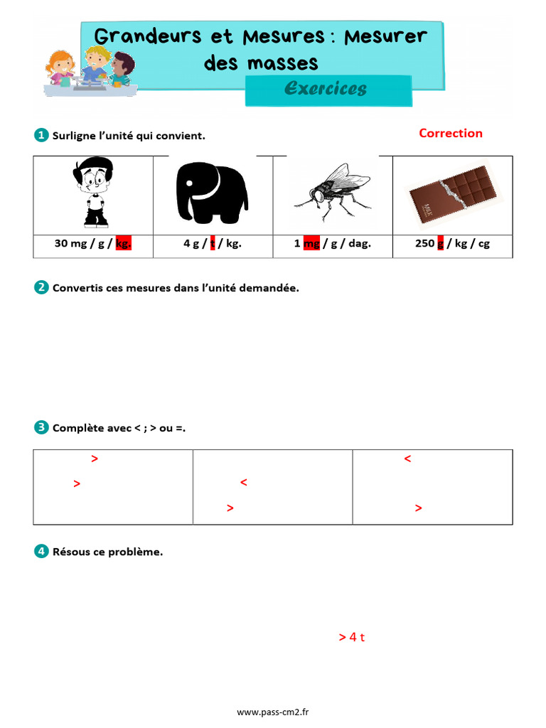 Exercices de conversion de masses CM2 | PDF | Mathématiques