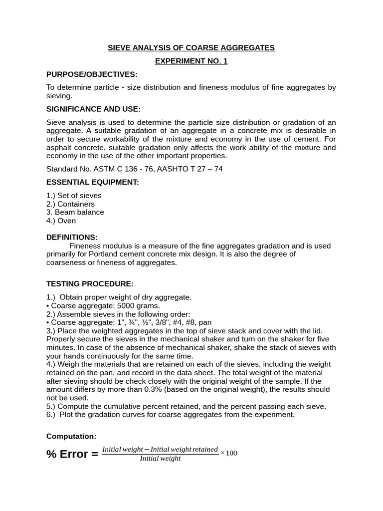Coarse Aggregate Sieve Analysis Guide | PDF