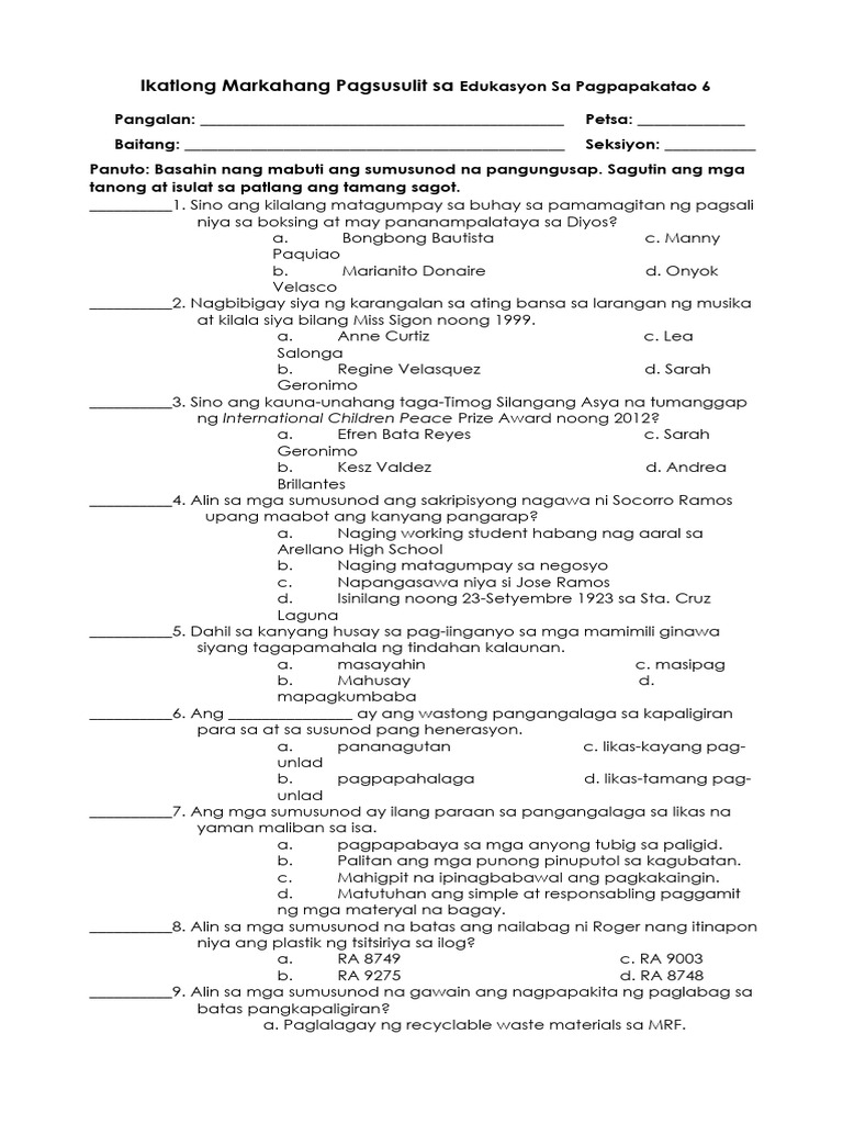 ESP_3rd Quarter_Grade 6 | PDF