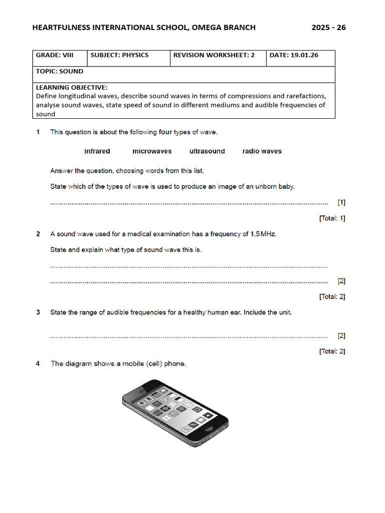 Grade VIII Physics Sound Worksheet | PDF