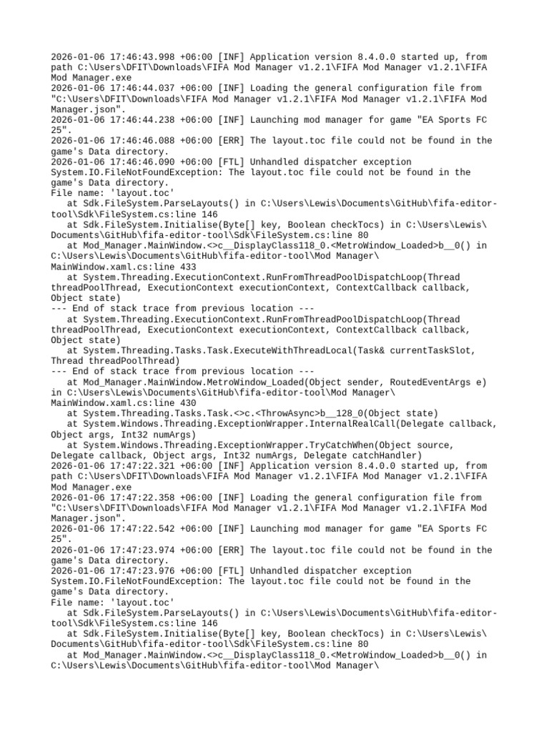FIFA Mod Manager Error Log Analysis | PDF | Computer File | Directory ...