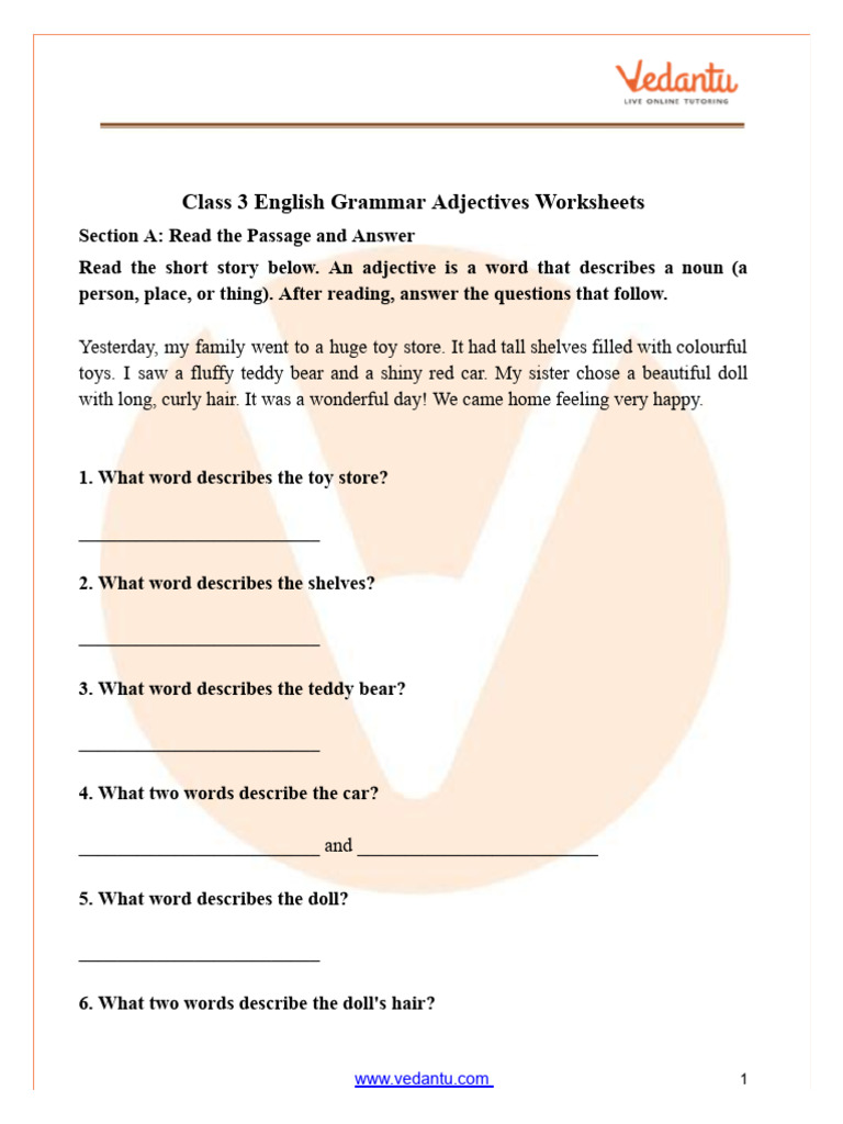 Class 3 Adjective Worksheets | PDF | English Grammar | Adjective
