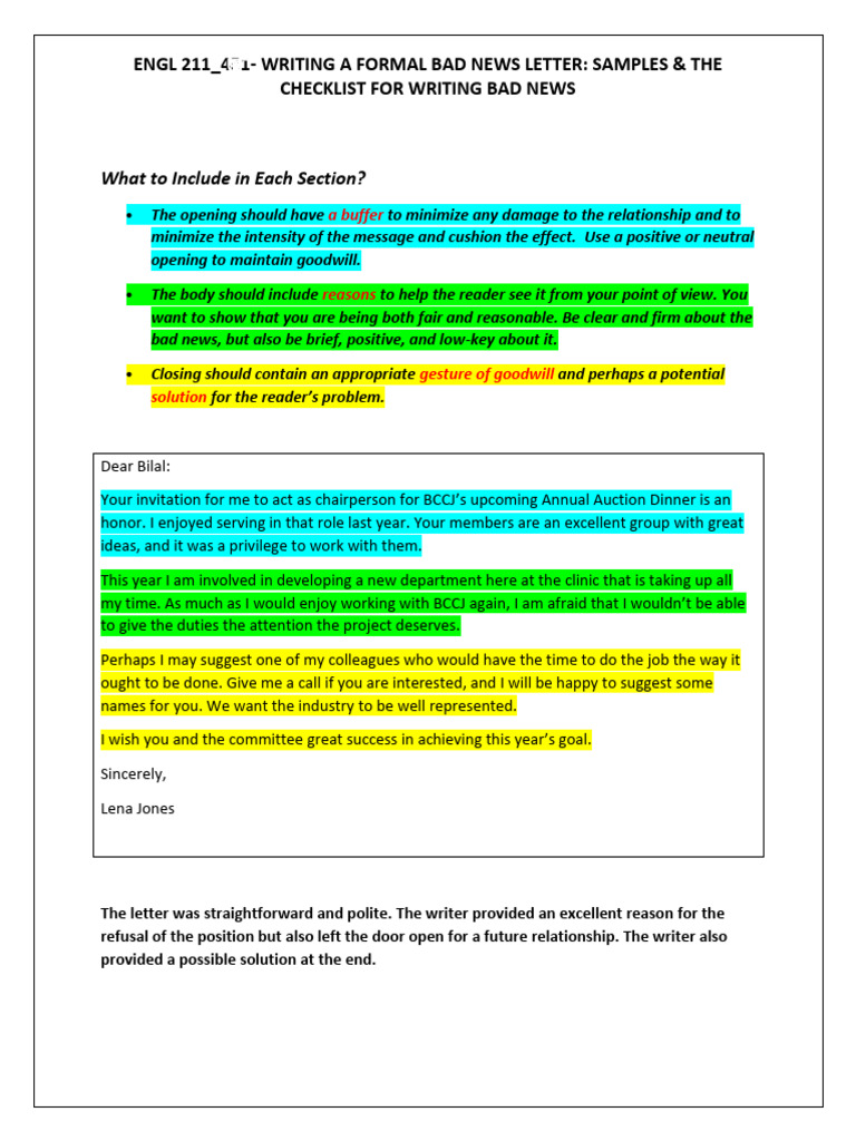 Writing Formal Bad News Letters Guide | PDF | Human Communication ...