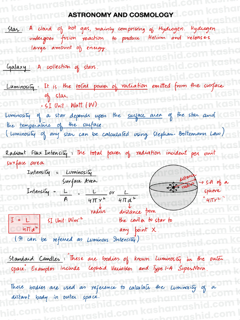 A2 Notes – Astronomy and Cosmology – Physics by Kashan Rashid | PDF