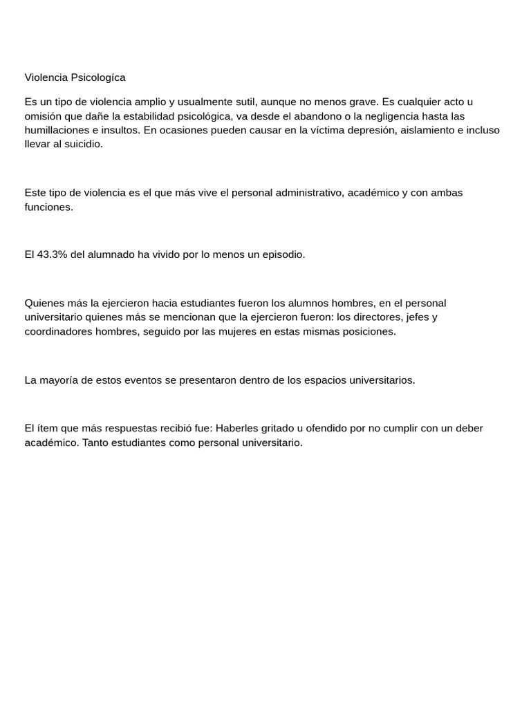 El Ítem Que Más Respuestas Recibió Fue Haberles Gritado u Ofendido Por ...