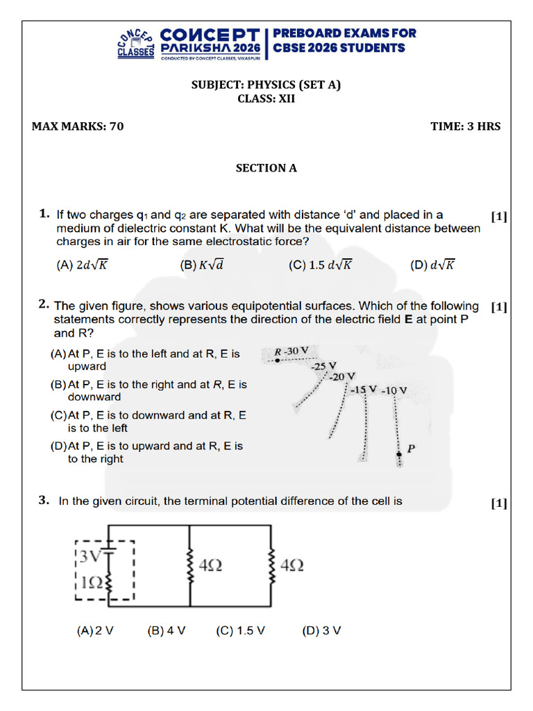 Class XII Physics Exam Paper Set A | PDF