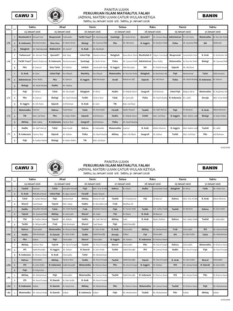 Jadwal Ujian PIM Cawu III 2025-2026 Rev3 | PDF