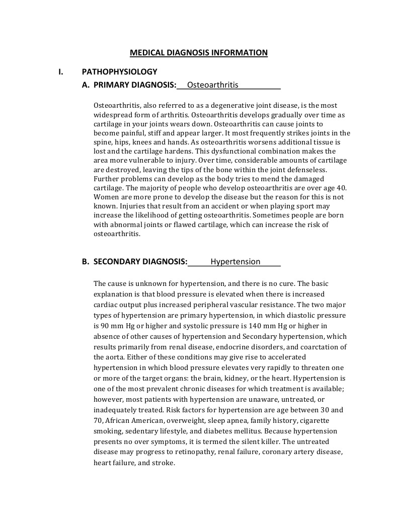 Medical Diagnosis Information I. Pathophysiology A. PRIMARY DIAGNOSIS ...