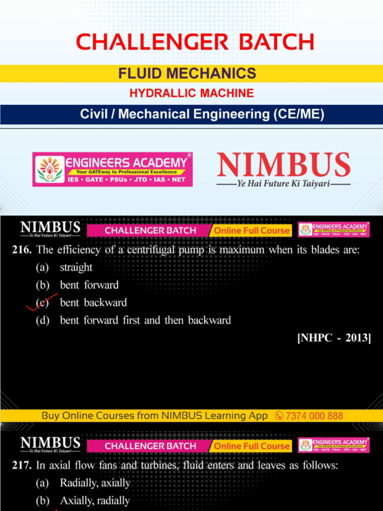 ᒪᑭᖇᑭᗪᐯ 2391 Lect 25 Extra Question of Hydraulic Machine | PDF