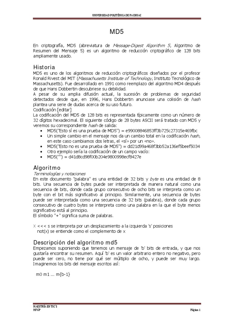Algoritmo Md5 Pdf