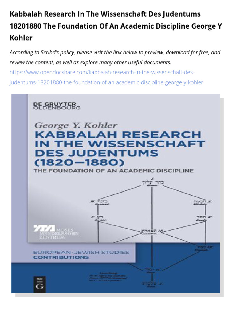 Kabbalah Research In The Wissenschaft Des Judentums 18201880 The ...