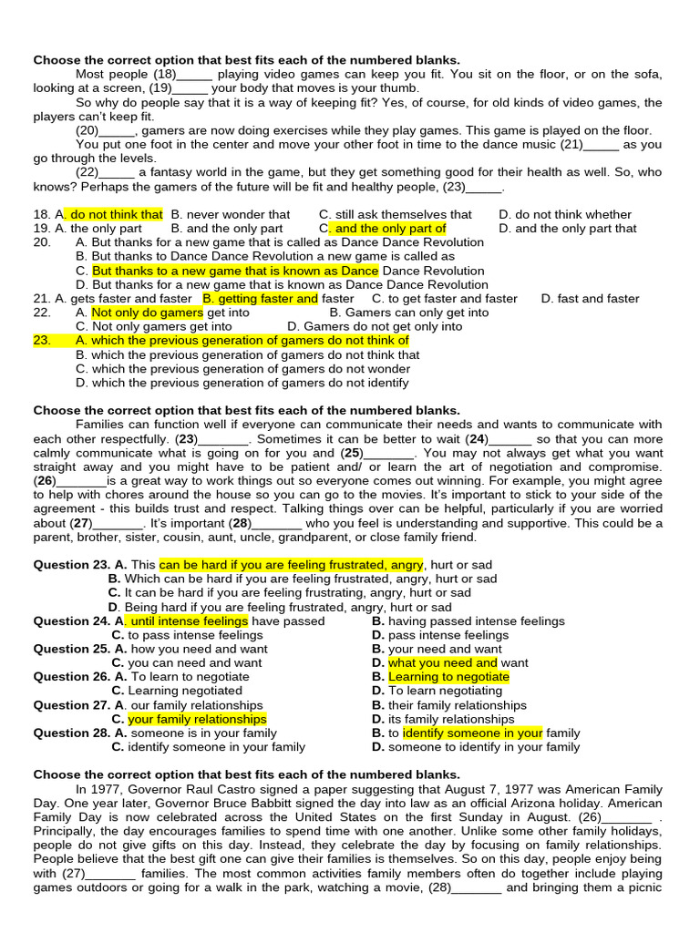 key bài điền từ dạng mới | PDF | Physical Fitness | Adolescence