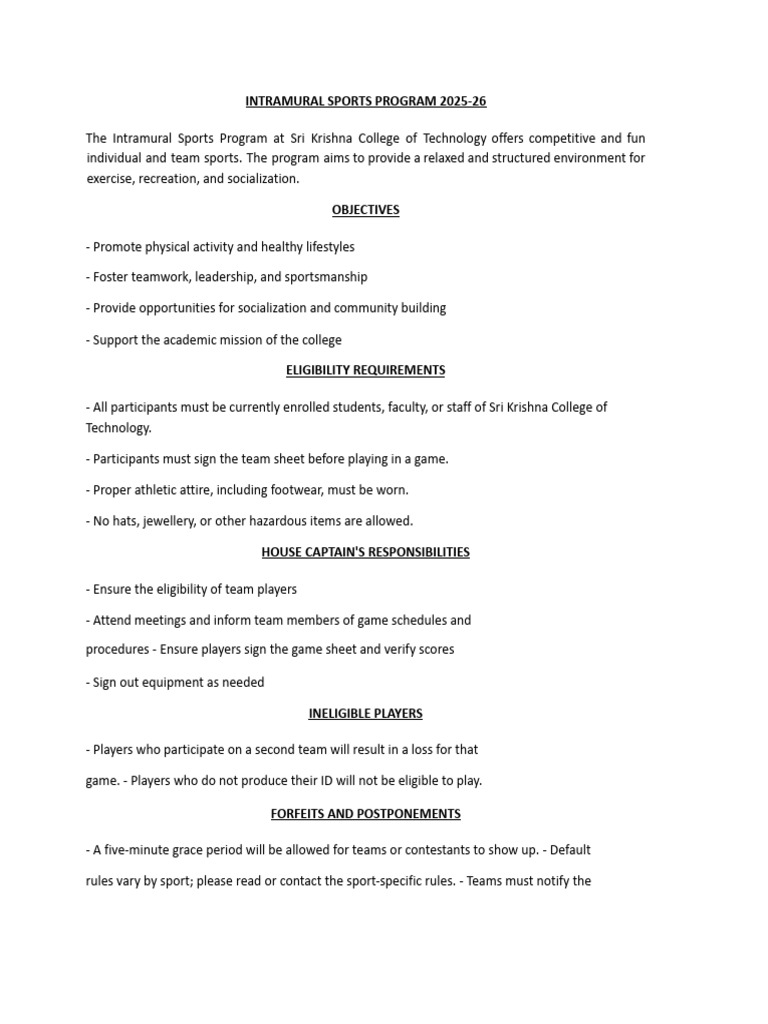 Intramural Sports Program 2025-26 | PDF | Sports