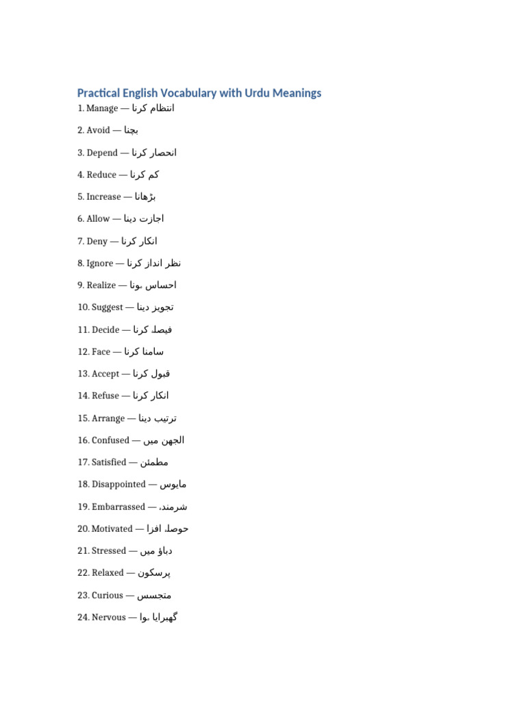 Practical English Vocabulary With Urdu | PDF