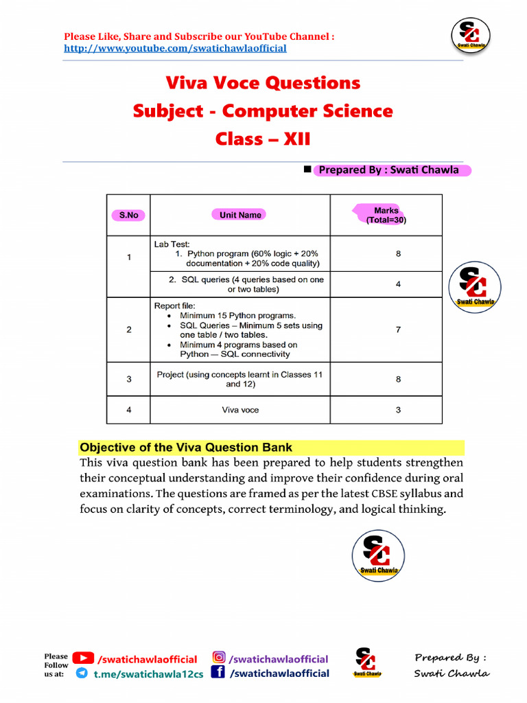 Viva Questions Prepared by Swati Chawla | PDF