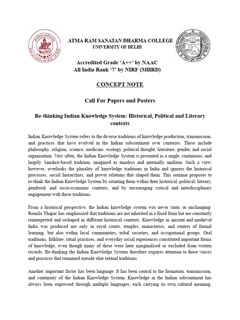 Call for Papers: Indian Knowledge System | PDF | Knowledge | Traditions