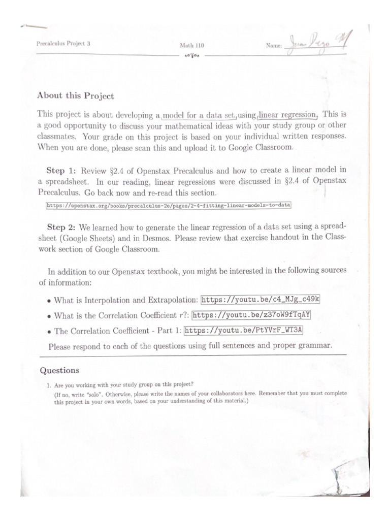 Precalculus Project 3 | PDF