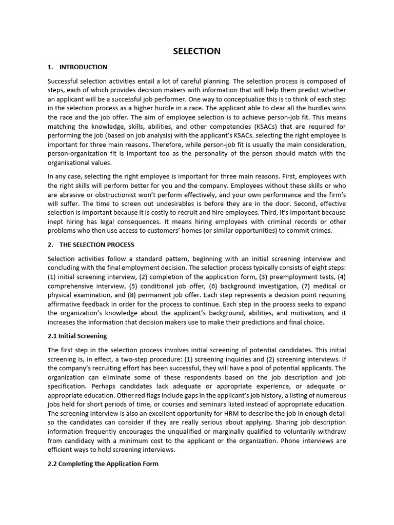 Effective Employee Selection Process | PDF | Background Check | Social ...