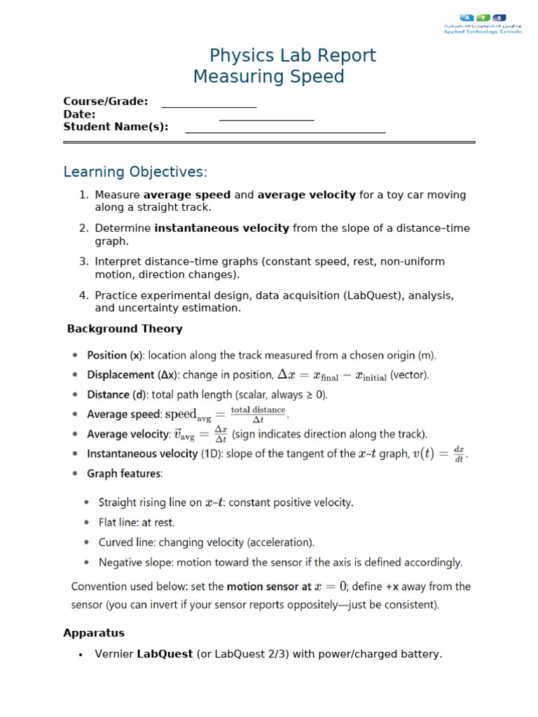 Physics Lab3 Report_ Measuring Speed | PDF | Speed | Velocity