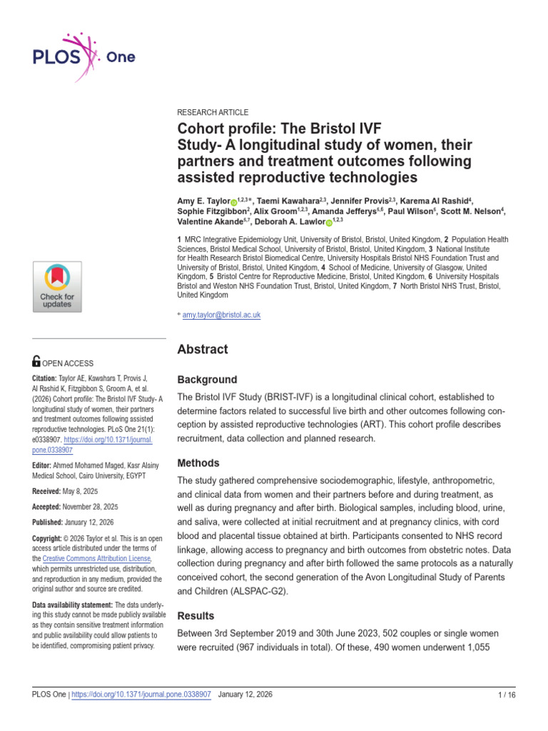 Bristol IVF Study: Longitudinal Cohort Insights | PDF | In Vitro ...