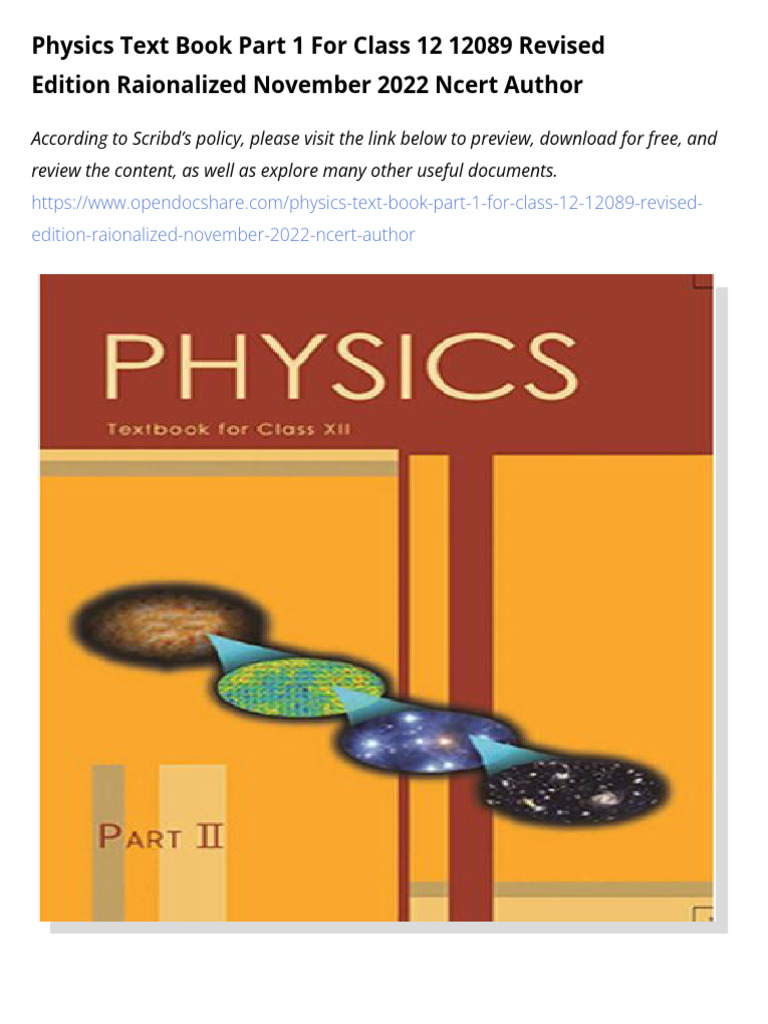 Physics Text Book Part 1 For Class 12 12089 Revised Edition Raionalized ...
