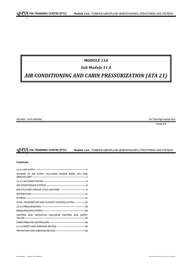 Sub Module 11.4 Air Conditioning and Cabin Pressurisation | PDF ...