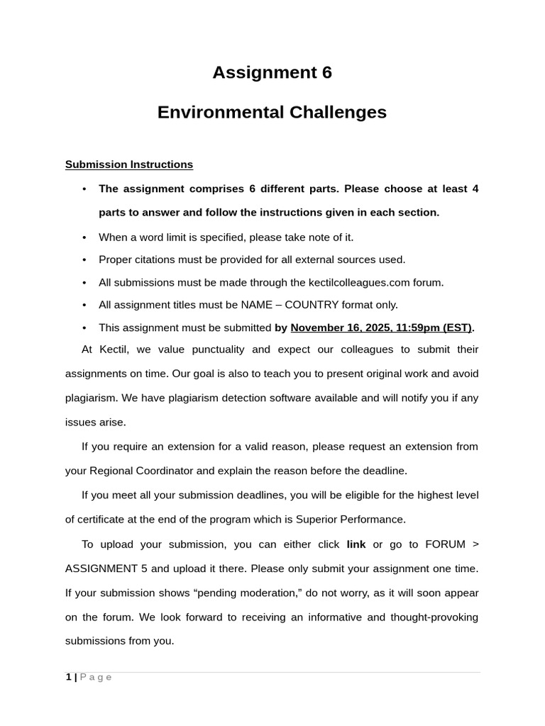 2025 Kectil Assignment 6 Environmental Sustainability | PDF | Climate ...