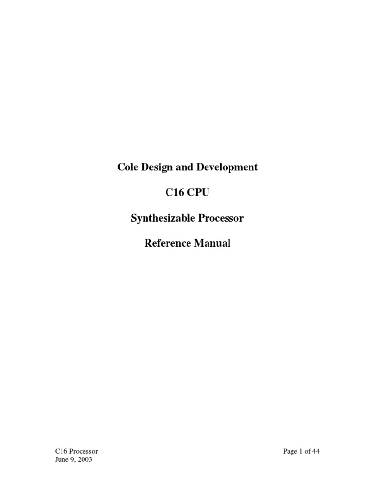 c16 Cpu Reference Manual | PDF | Instruction Set | Central Processing Unit