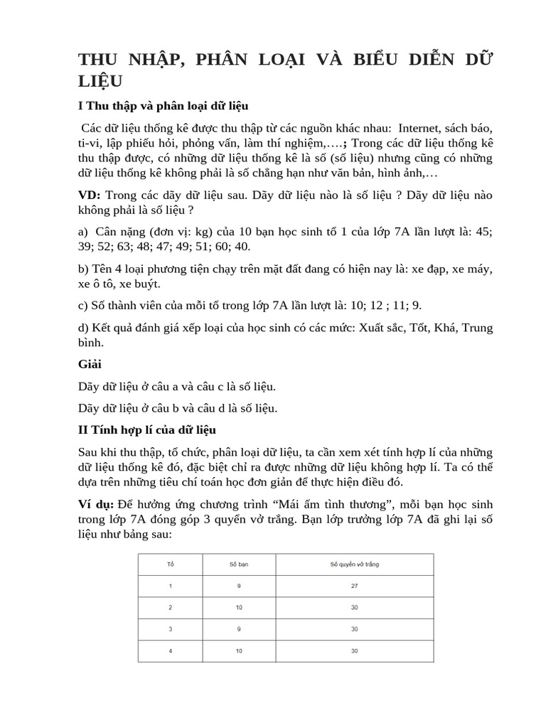 Chuong 5 Mot So Yeu to Thong Ke Va Xac Suat Bai 1 Thu Thap Phan Loai Va ...