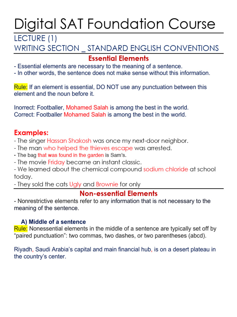 Digital SAT Writing Essentials Guide | PDF | Comma | Linguistics