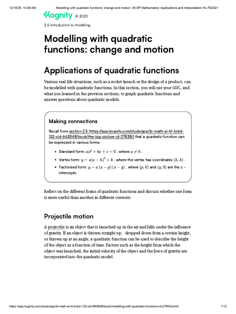 Quadratic Functions in Motion Modeling | PDF | Galileo Galilei ...