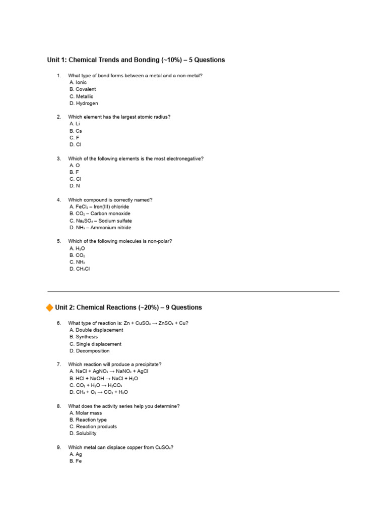 Sch3u Practice Exam | PDF | Mole (Unit) | Gases