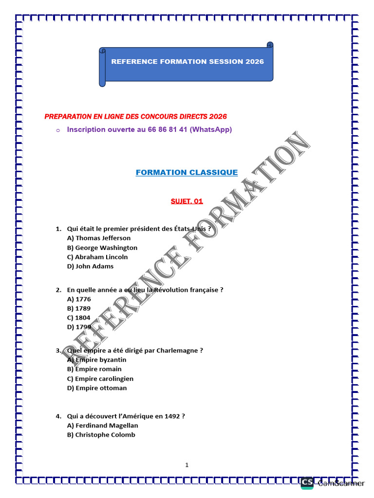 Concours Directs 2026 : Questions Clés | PDF