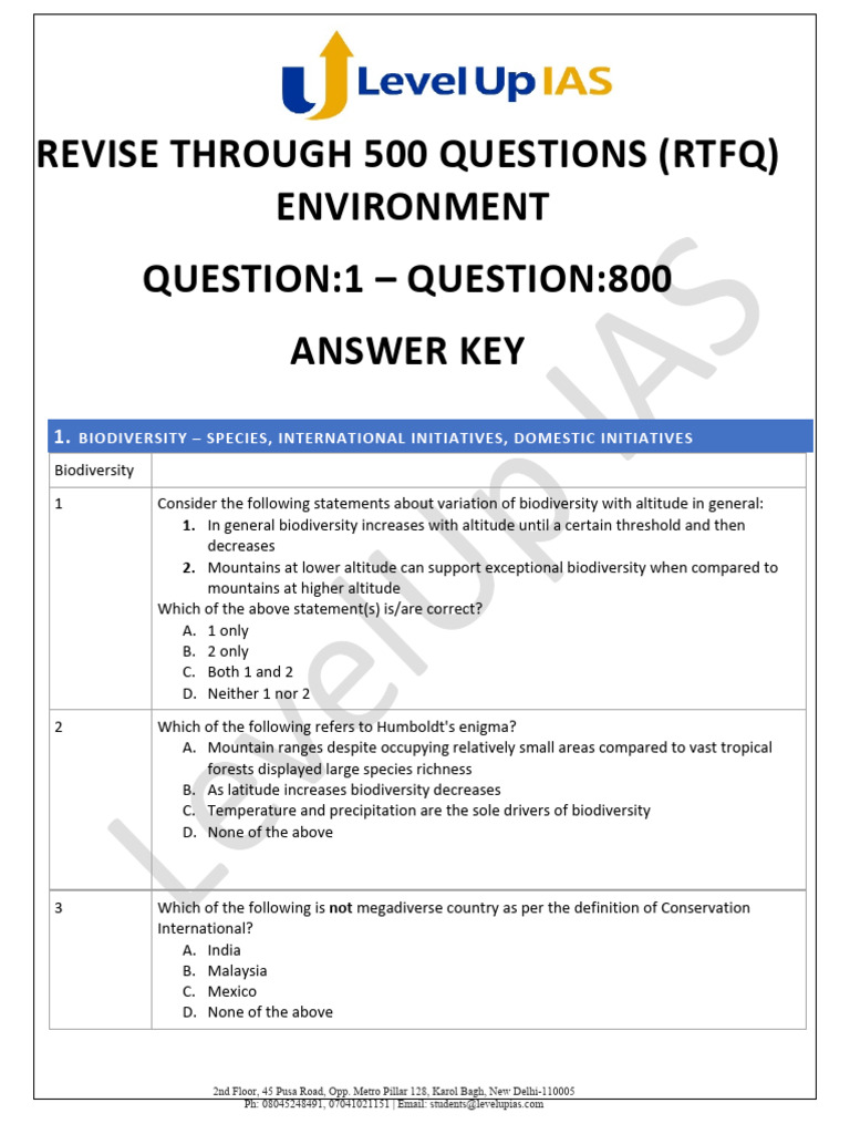 Revise Through 500 Questions RTFQ Environment Q1 Q800 AnswerKey | PDF ...