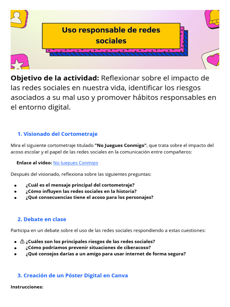 ? Actividad Uso Responsable de Las Redes Sociales | PDF