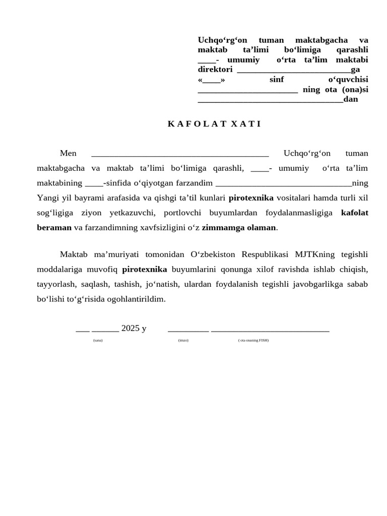 Kafolat Xati NAMUNA | PDF