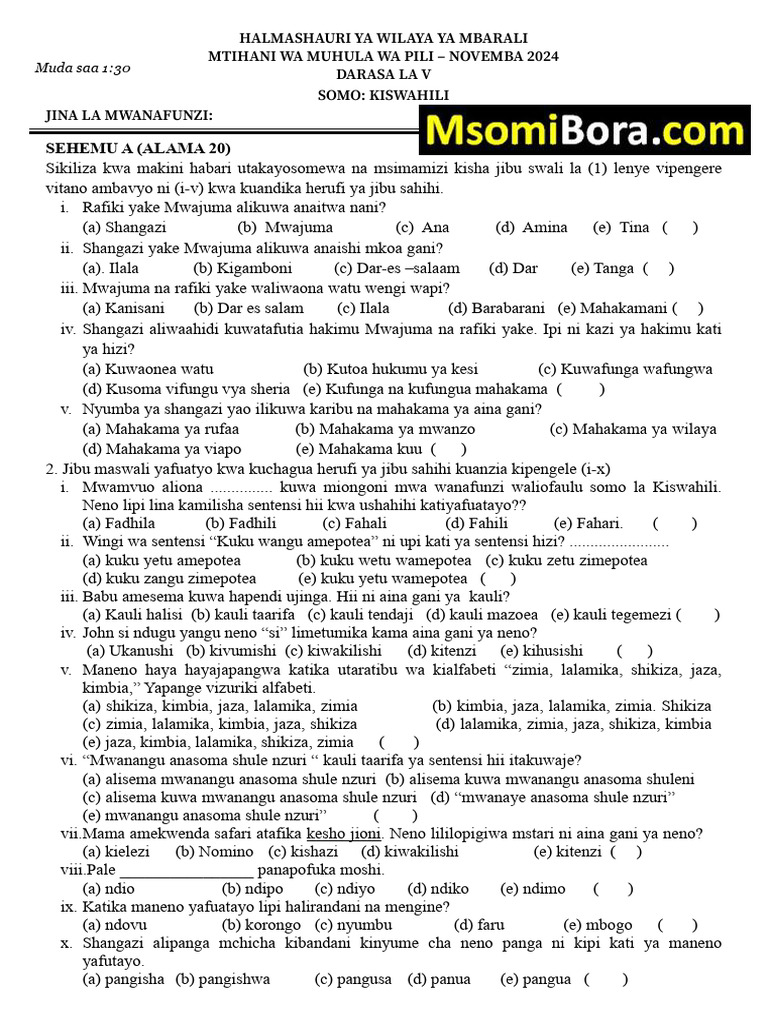 Mbarali Solved Annual Drs 5 2024 MsomiBora.com | PDF