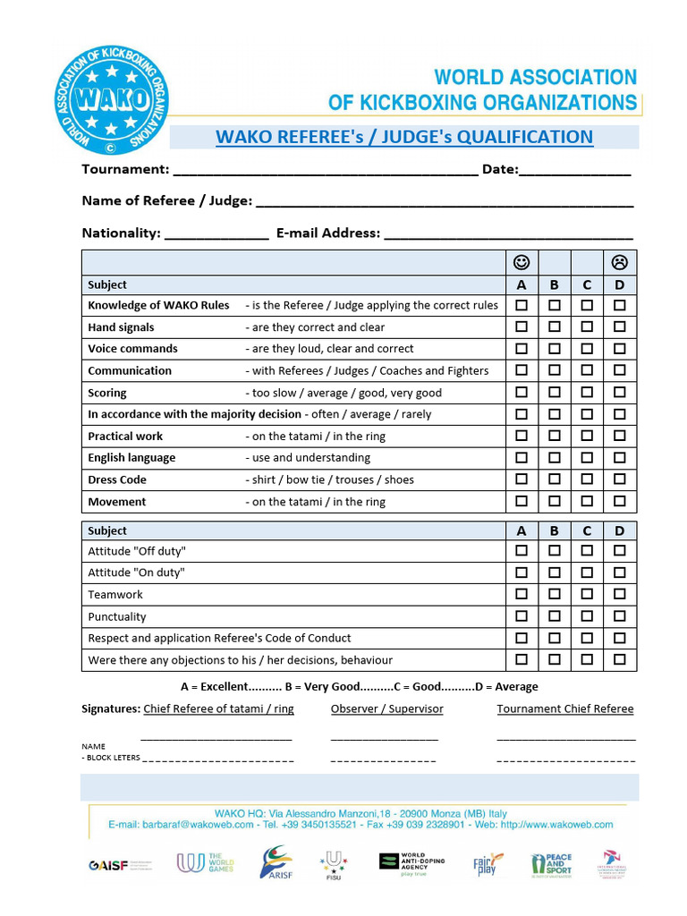WAKO Referee Qualification Assessment | PDF | Referee