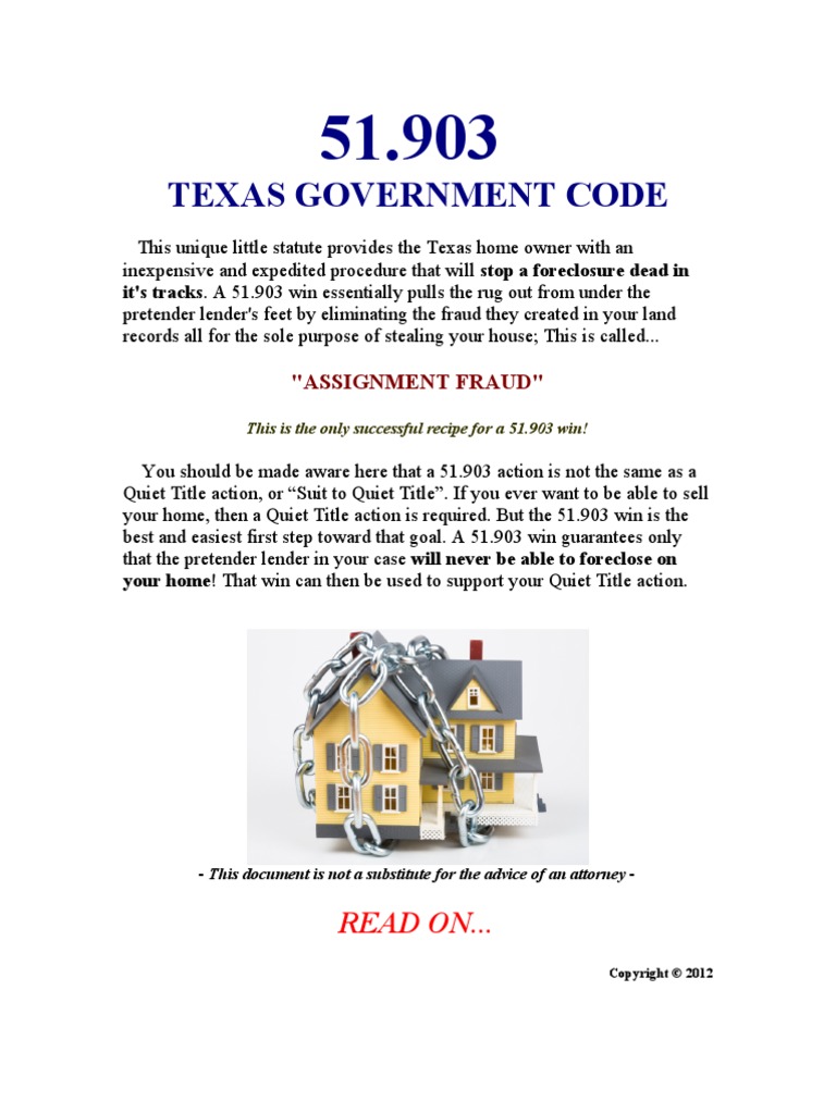51.903 Texas Government Code | PDF | Foreclosure | Fraud
